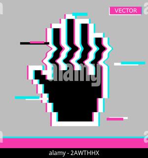 Pixel glitch mouse hand and arrow cursor icon sign set flat style ...