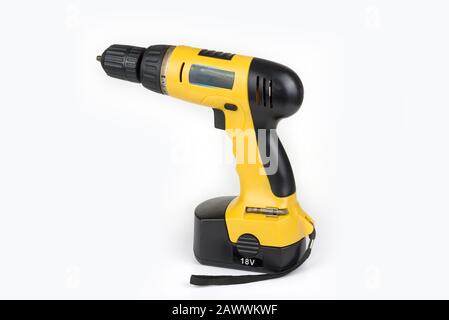 Cordless aku drill on the white Stock Photo - Alamy