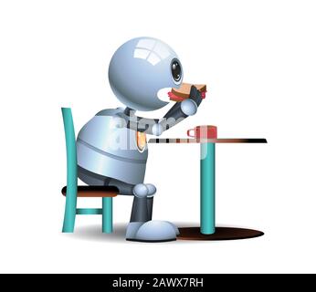 3d illustration of little robot fat does not fit her cloth on isolated ...