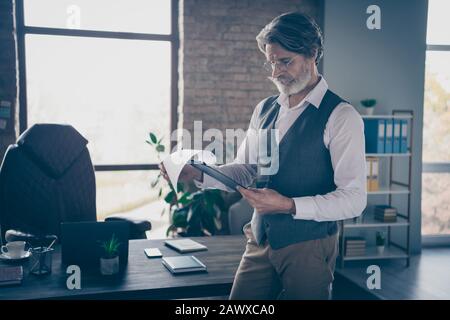 Photo of minded man wear stylish clothes look empty space dream new ...