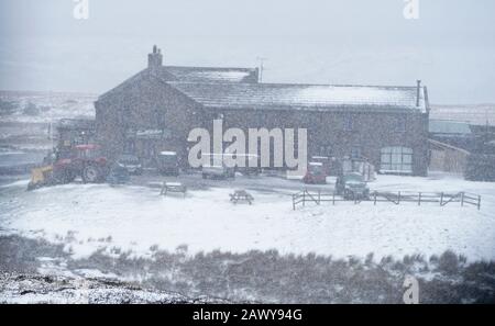 Snowy conditions at the Tan Hill Inn in Richmond in the Yorkshire Dales ...