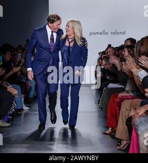 Fashion Designer Pamella Devos with model during the Pamella Roland ...