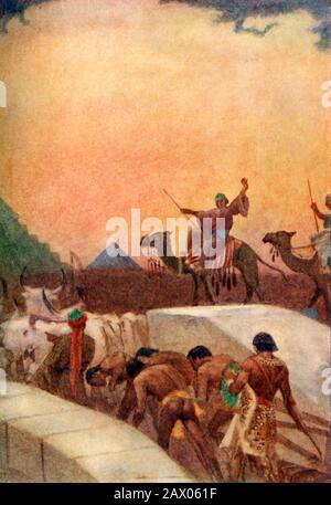 Building the Pyramid. Quarrying the stone blocks Stock Photo - Alamy