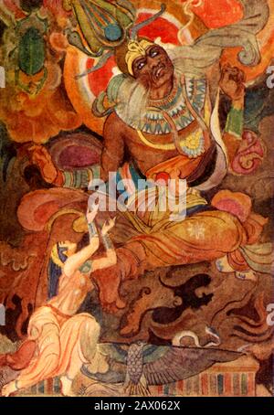 The Ancient Egyptian goddess Isis seated on a throne holding her ...