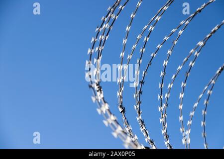Military fence, demarcate the border, closeup, blurry background Stock ...