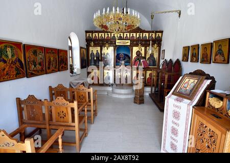Greece, inside the tiny chapel in ancient Minoan site of Aptera on ...