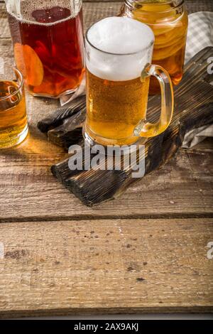 Homemade Kombucha beer, with Kombucha jars on wooden background Stock ...