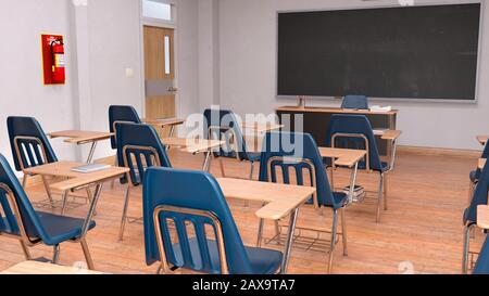 3D rendering of a high school classroom interior Stock Photo - Alamy