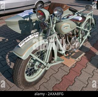 1930s Sokol 1000 Polish motorcycles, men in military uniforms, at ...