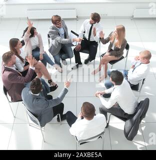 young employees ask questions during business training Stock Photo - Alamy