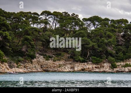 The Beautiful rocky gulf of Votsi beach in Alonnisos island, Greece ...