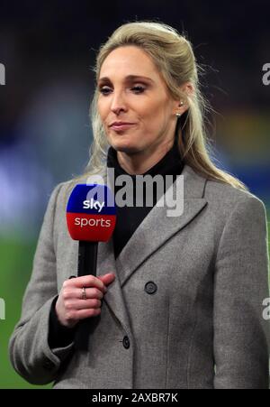 Jenna Brooks Sky Sports rugby league reporter during filming at The ...