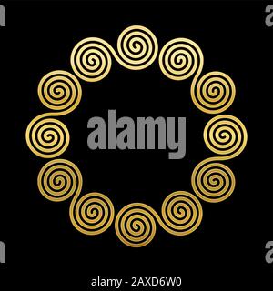 Connected linear spirals forming ancient symbols. Single and double ...