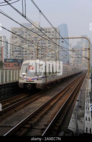 Shanghai metro line 4 train approaches a station, Shanghai, China Stock ...
