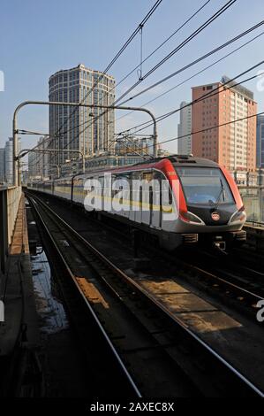 Shanghai metro line 1 train departs from Xinzhuang station, Shanghai ...