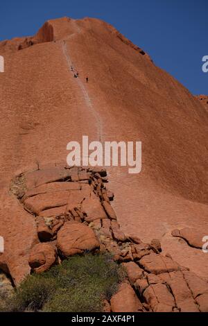 Closing of Ayers Rock Climb. Workers removing chains from the climb on ...