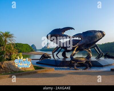 Black Crab sculpture, riverside, Krabi town, Thailand Stock Photo - Alamy