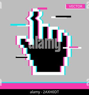 Pixel glitch mouse hand and arrow cursor icon sign set flat style ...