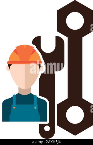 industrial worker with tools avatar character vector illustration ...