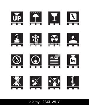 Packaging symbols vector for flammable, fragile, heavy, recycle, keep dry and this side up icons ...
