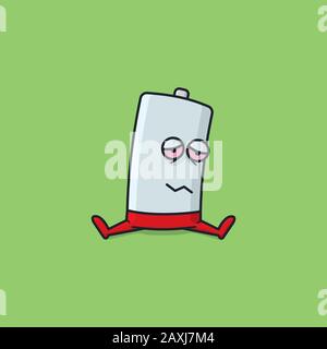 Tired low battery character sitting on the ground isolated vector ...