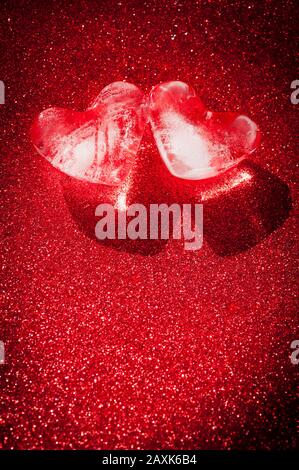 Sparkle hearts on red background. Valentine's day background Stock ...