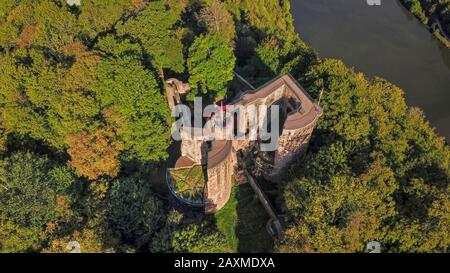 , Saar loop and castle Montclair near Orscholz, 18.10.2012, aerial view ...