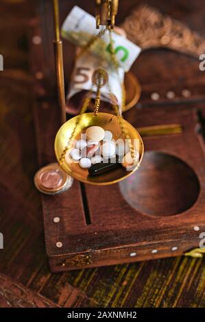 Justice concept. Scale on brown table in the judge chamber Stock Photo ...