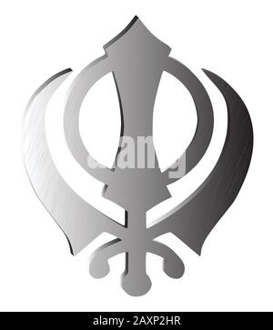 The main symbol of Sikhism - the sign of Khanda made of blue metal on ...