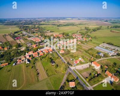 Aerial view of beautiful Budry village, Mazury, Poland (former Buddern ...
