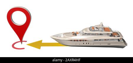 boat moving map pin isolated on white. 3d rendering Stock Photo - Alamy