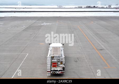 Refueling truck at apron area of Asahikawa Airport, Asahikawa, Hokkaido ...