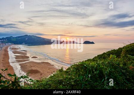 Landscape, sunset, coast, sea, Zarautz, Basque Country, Spain Stock ...