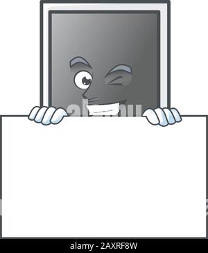 A funny face character of empty polaroid photo frame holding a menu ...