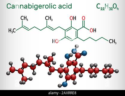 CBG molecular formula. Cannabigerol molecule structure on white ...