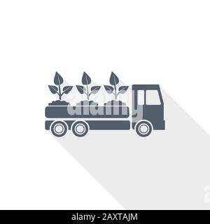 Truck, plants and trees delivery icon set, vector illustration in eps ...