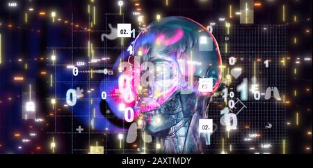 Virtual projection of a human skull - medical network connection ...