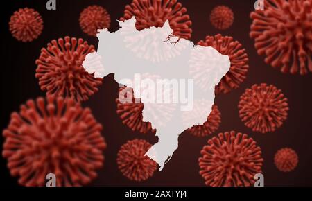 Brazil map over a scientific virus microbe background. 3D Rendering ...