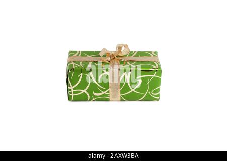 Green gift with gold bow with shiny decor ballwoon with little heart on ...