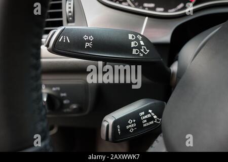 Cruise control switch closeup. Adaptive cruise control leaver. Cruise ...