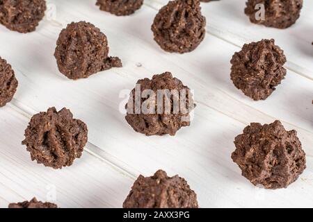 Lot of whole homemade brown coconut cocoa biscuit isolated on white ...