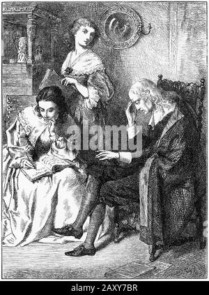 English poet John Milton dictating the poem Paradise Lost to his ...