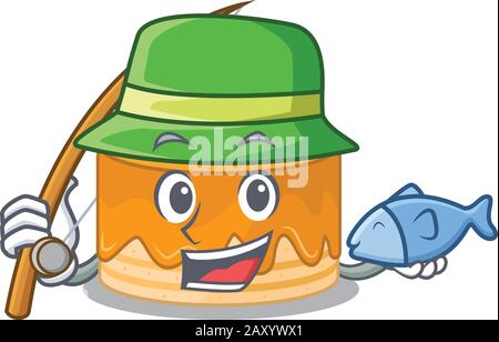 orange pie with fishing character on white background Stock Vector ...
