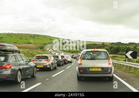 Long endless traffic jam on a road in Cornwall, UK Stock Photo - Alamy