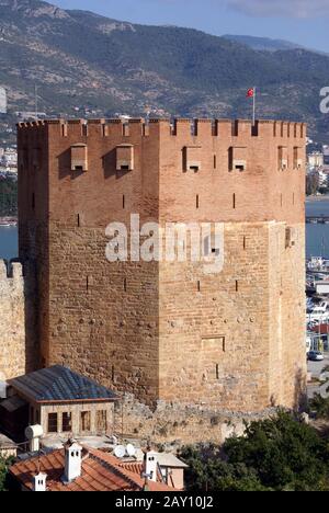 Fortress ruins of the historical Red Tower - Kizil Kule, in Alanya ...