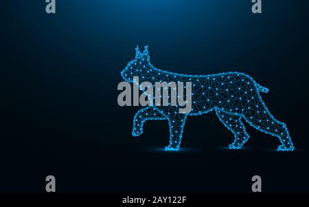 Wireframe cat head isolated on white background. Side view. 3D. Vector ...