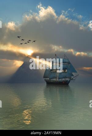 A Spanish Brig Sailing Ship Stock Photo - Alamy