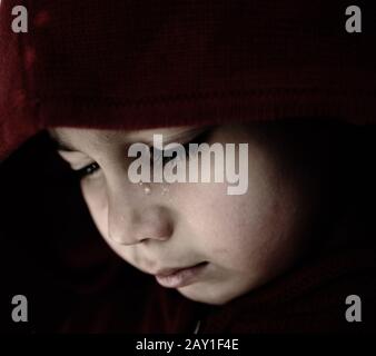 Crying kid boy. Sad Child with tears at Home Stock Photo - Alamy