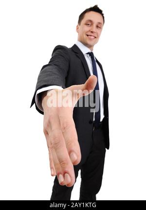 Man in suit shake hand as hello in office Stock Photo - Alamy