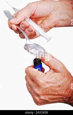 Drugs addict activities and some used tools Stock Photo - Alamy